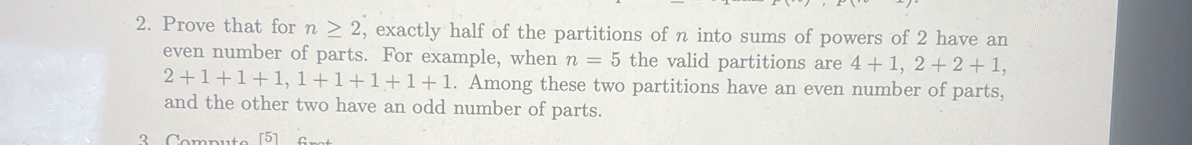 Prove that for n≥2, ﻿exactly half of the partitions | Chegg.com