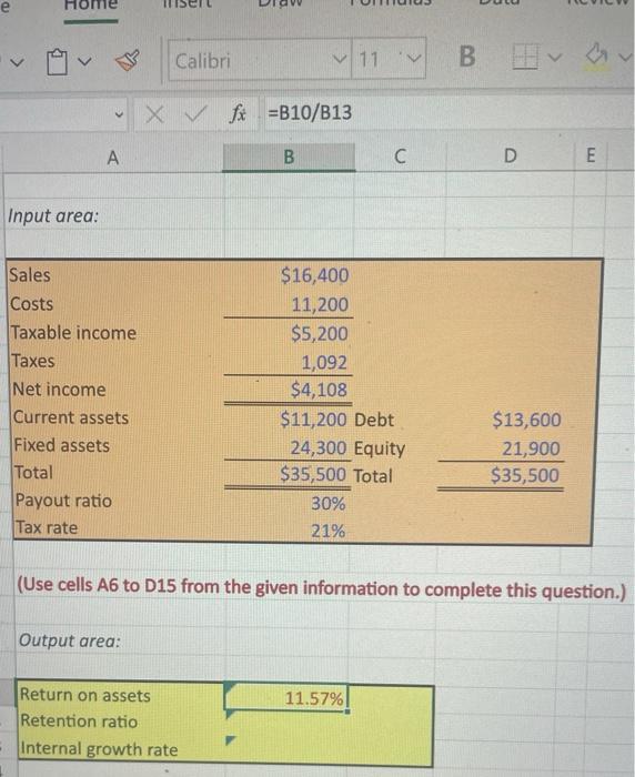 Solved Input area: (Use cells A6 to D15 from the given | Chegg.com