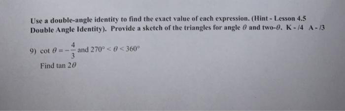 Solved Use a double-angle identity to find the exact value | Chegg.com