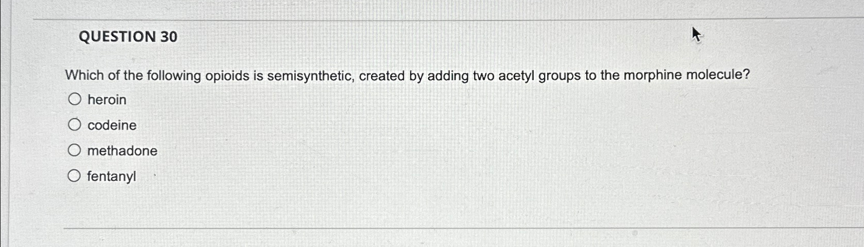 Solved QUESTION 30Which of the following opioids is | Chegg.com Solved QUESTION 30Which of the following opioids is | Chegg.com