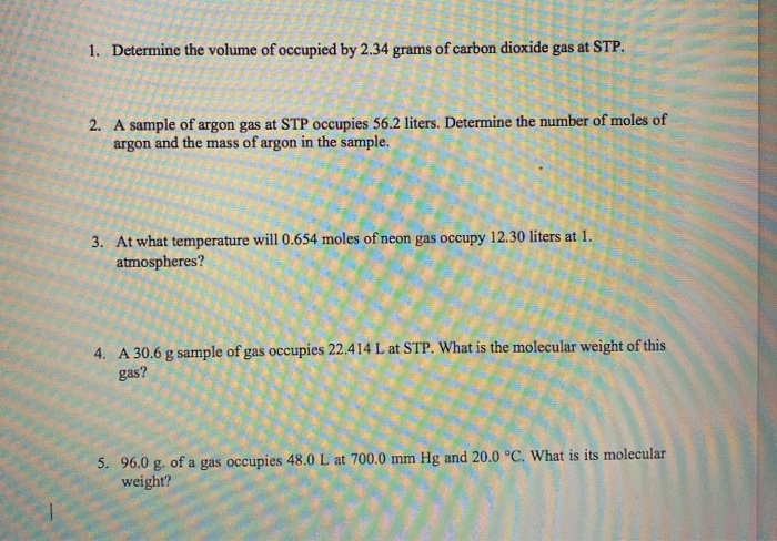 Solved 1. Determine the volume of occupied by 2.34 grams of | Chegg.com