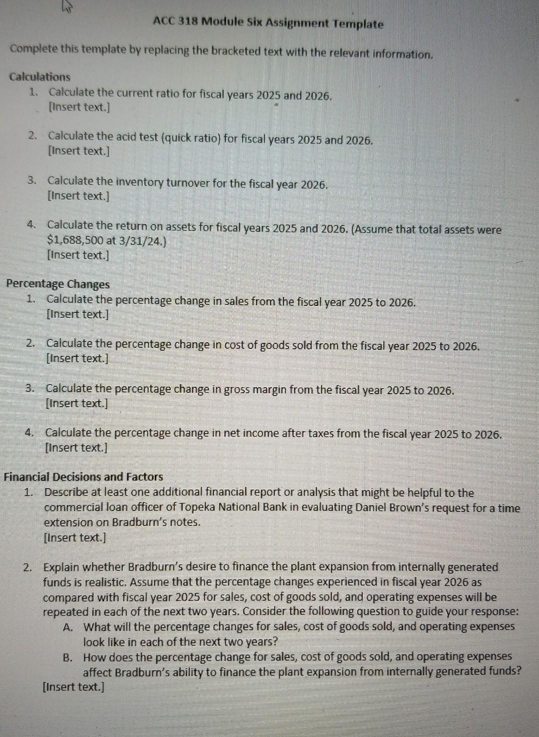 ACC 318 Module Six Assignment Template Complete this | Chegg.com