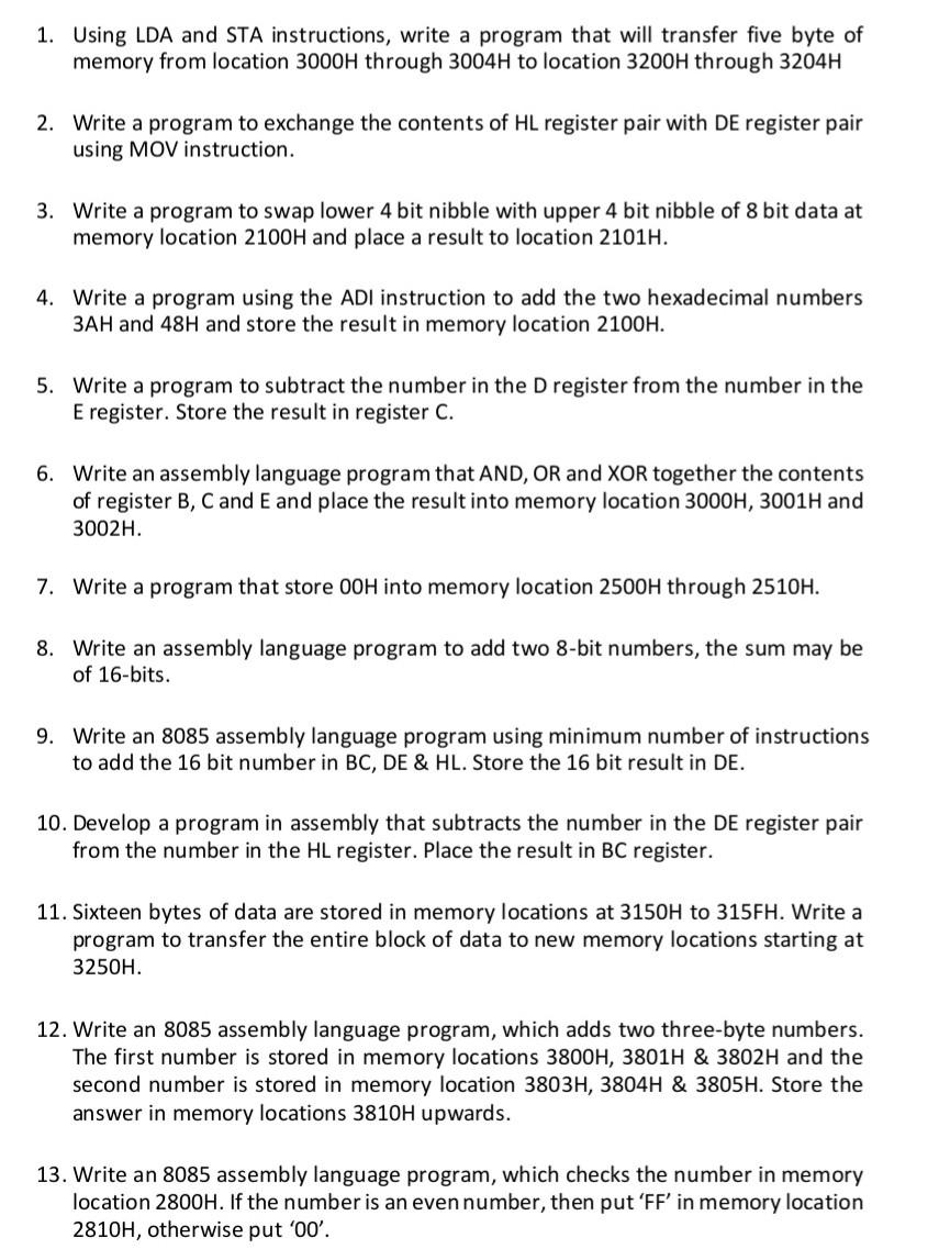 Solved 1. Using LDA and STA instructions, write a program | Chegg.com