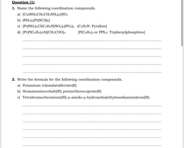 Solved 1. Name the following coordination compounds. a) | Chegg.com