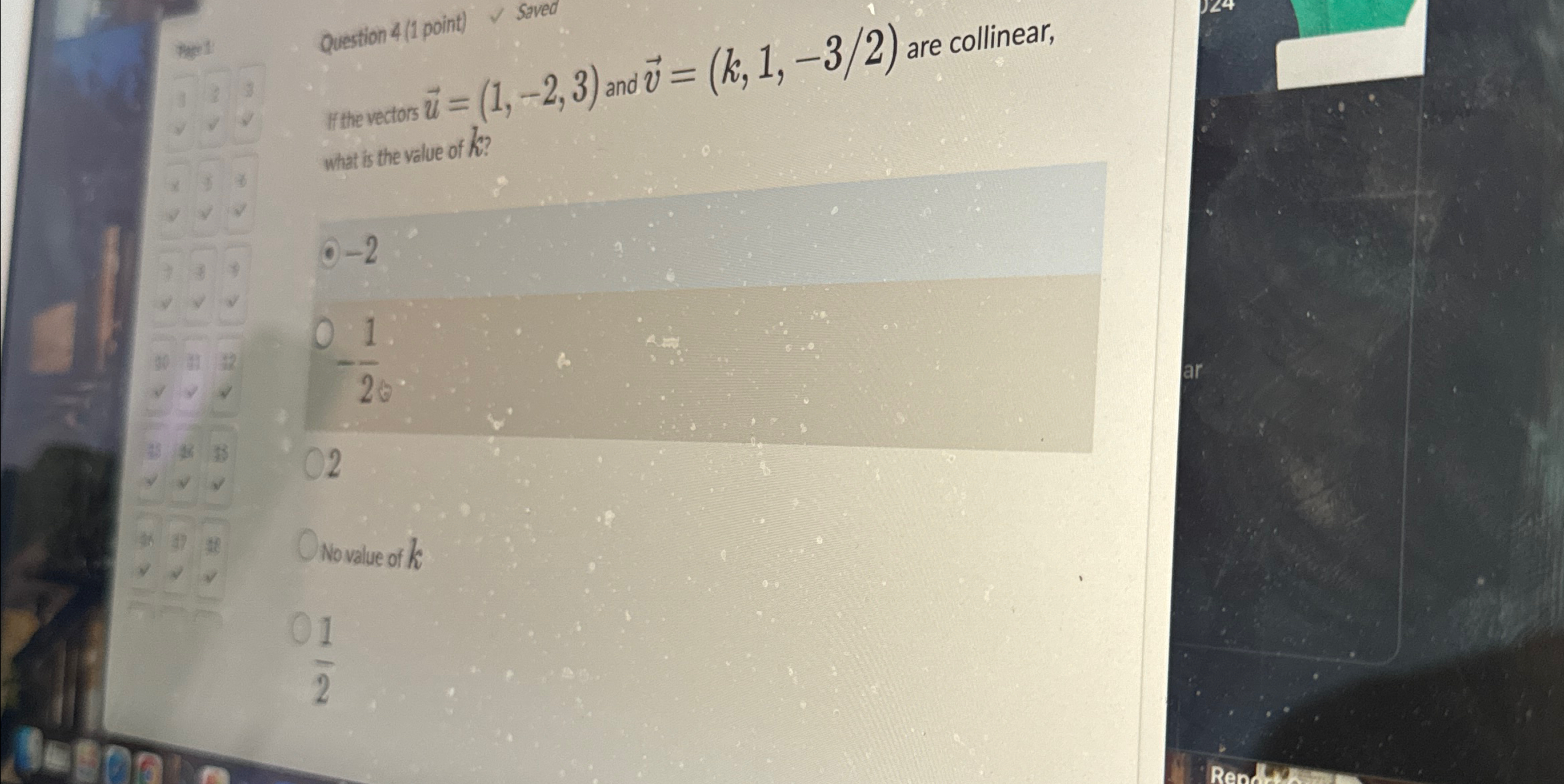 Solved Wheventors vec(u)=(1,-2,3) ﻿and vec(v)=(k,1,-32) ﻿are | Chegg.com
