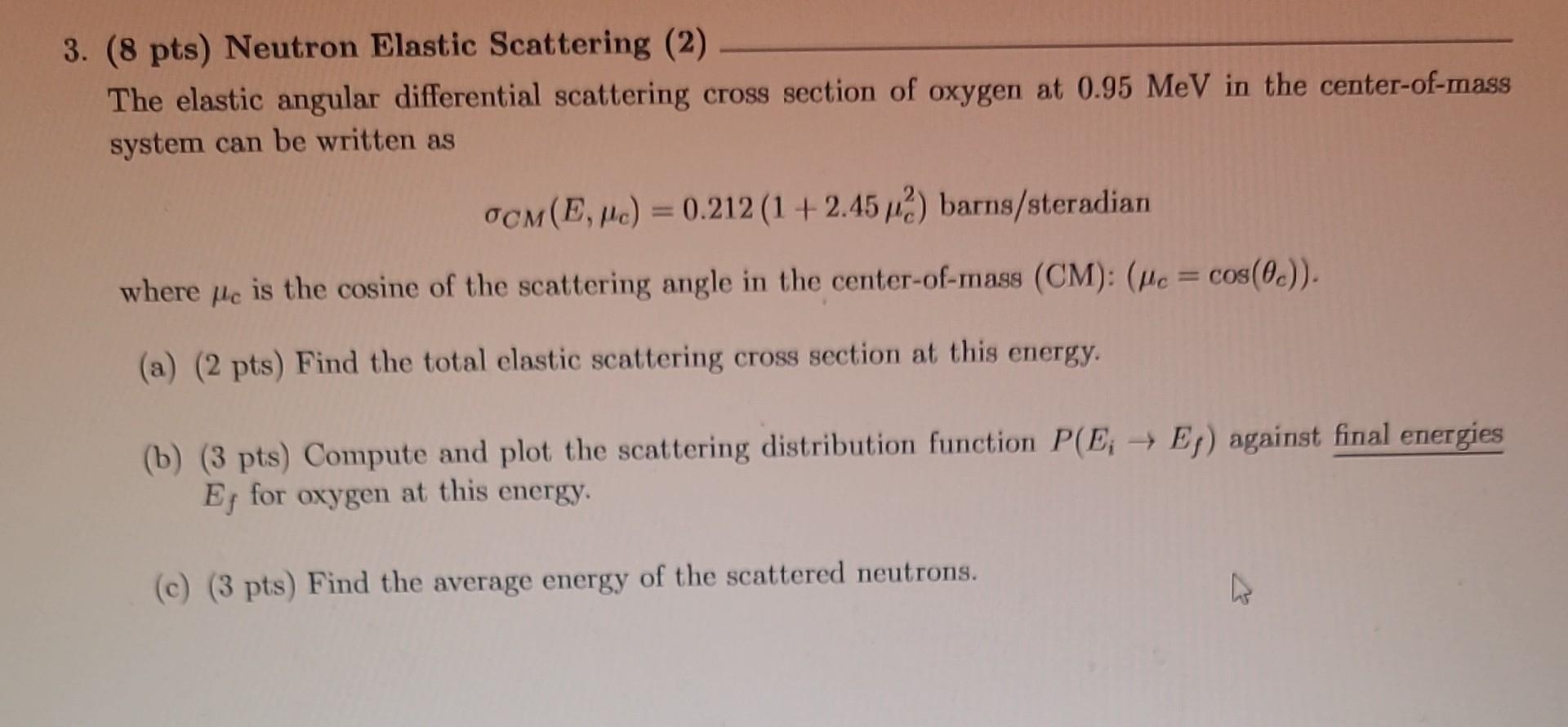 Solved (8 pts) Neutron Elastic Scattering (2) The elastic | Chegg.com