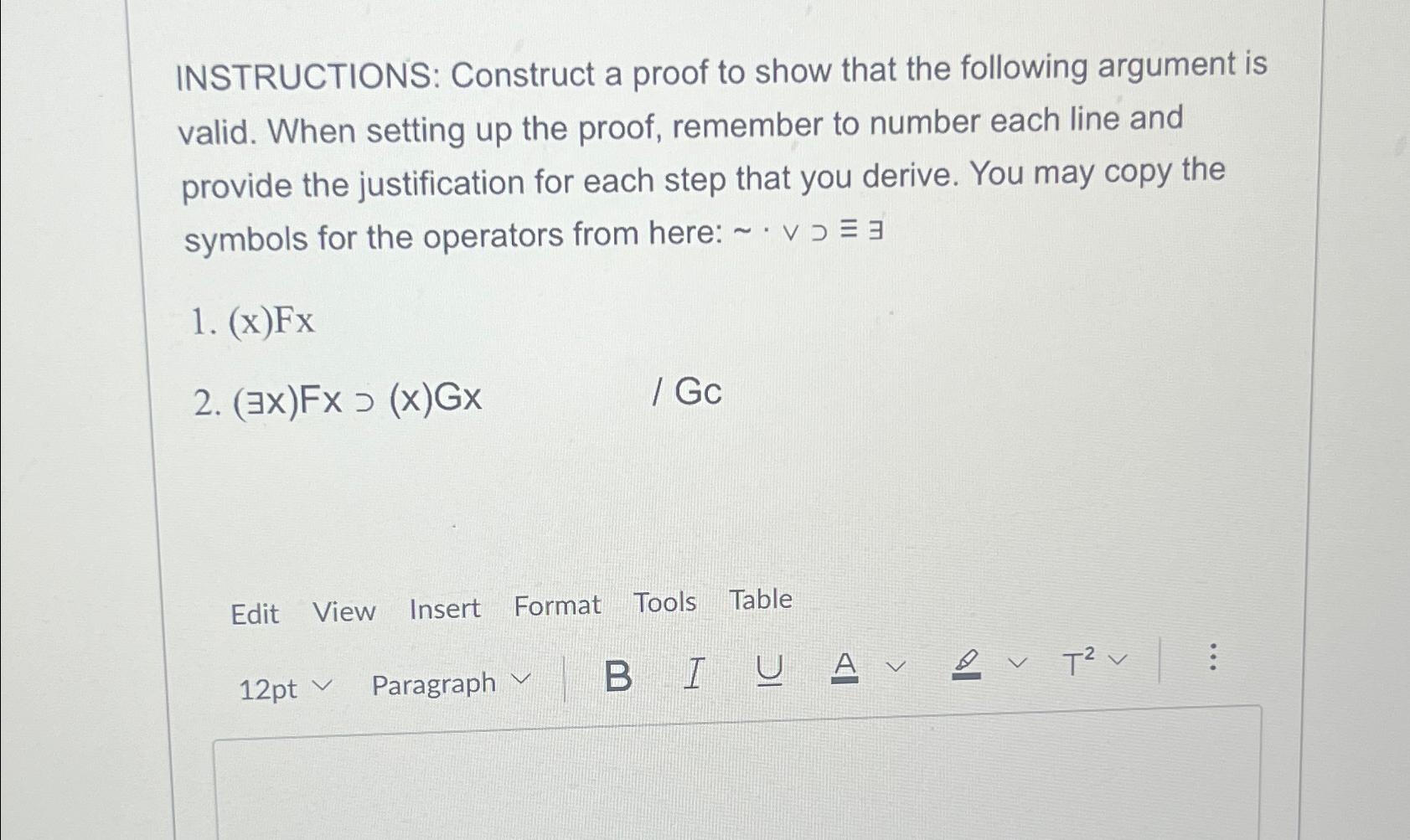 INSTRUCTIONS: Construct a proof to show that the | Chegg.com