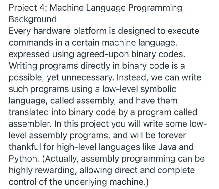 Solved Project 4: Machine Language Programming Background | Chegg.com