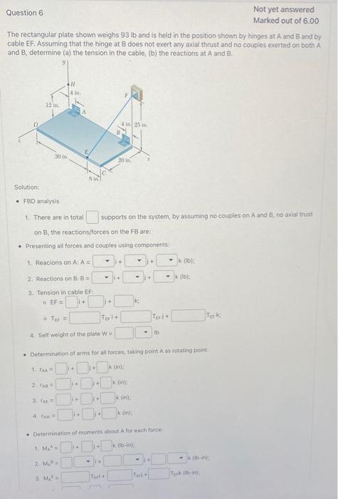 Solved The rectangular plate shown weighs 93lb and is held | Chegg.com