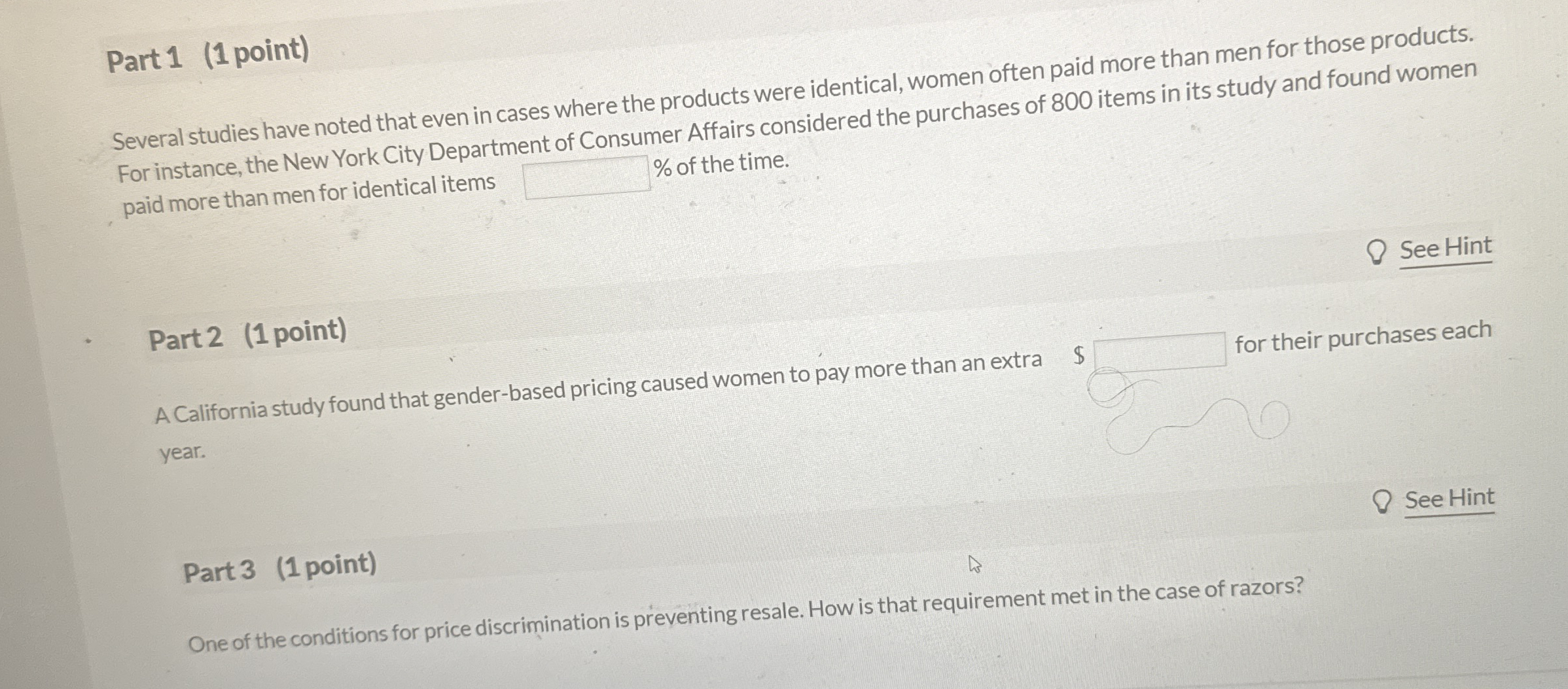 Solved Part1 (1 ﻿point)Several studies have noted that even | Chegg.com