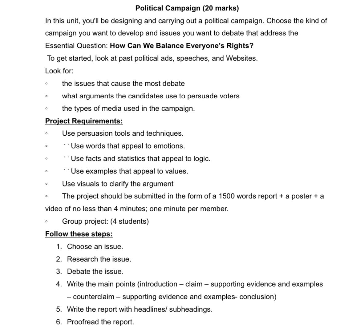 Solved Political Campaign (20 ﻿marks)In this unit, you'll be | Chegg.com