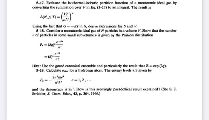 Solved KT 5-17. Evaluate the isothermal-isobaric partition | Chegg.com