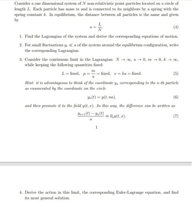 Solved Consider a one dimensional system of N | Chegg.com