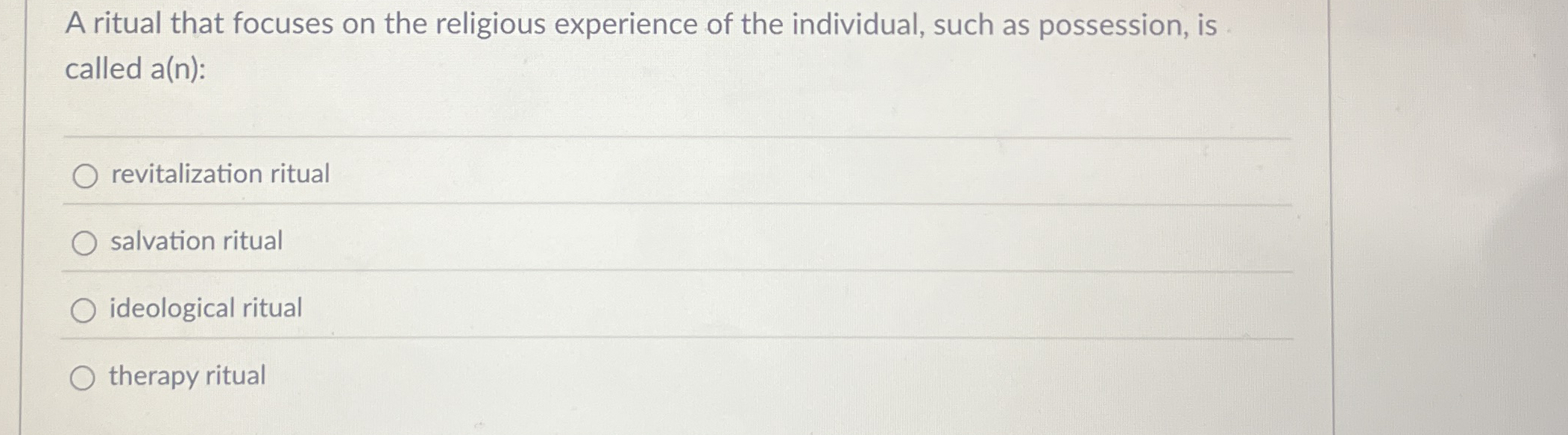 Solved Whats the correct answer?A ritual that focuses on the | Chegg.com