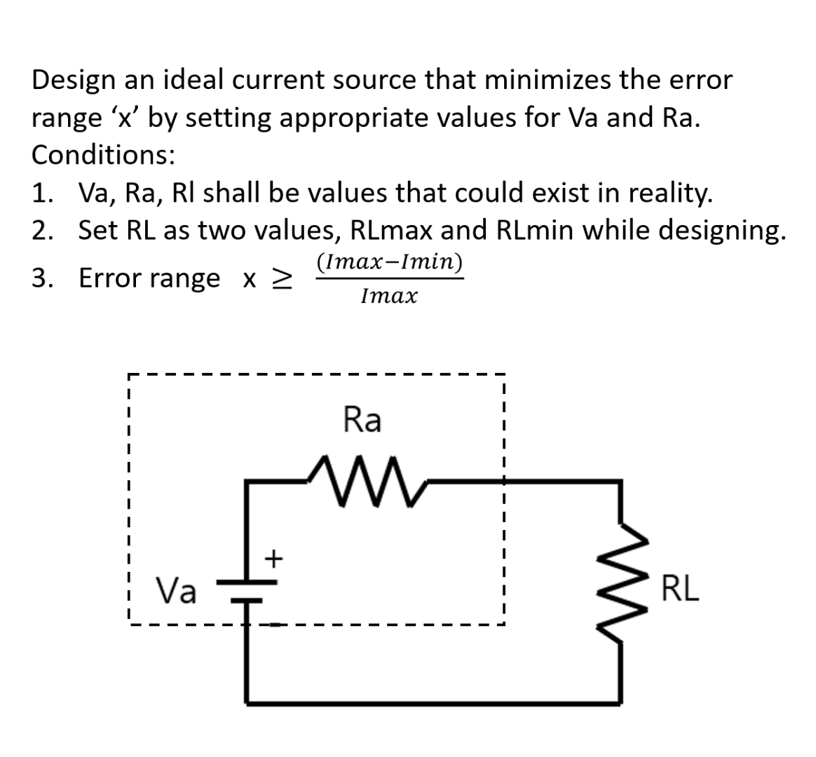 Design an ideal current source that minimizes the | Chegg.com