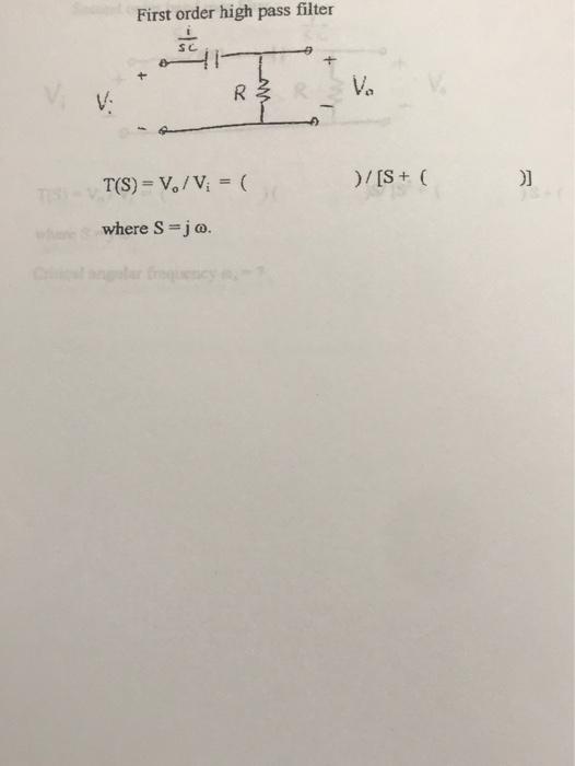 Solved First order high pass filter The transfer function of | Chegg.com