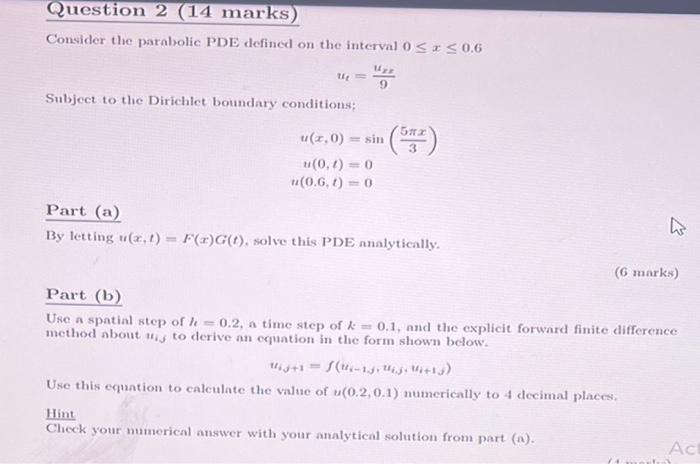 Solved Consider the parabolic PDE defined on the interval | Chegg.com