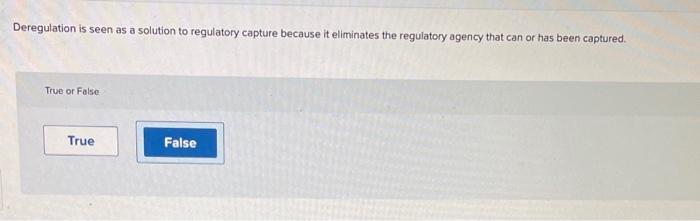 Solved Deregulation is seen as a solution to regulatory | Chegg.com