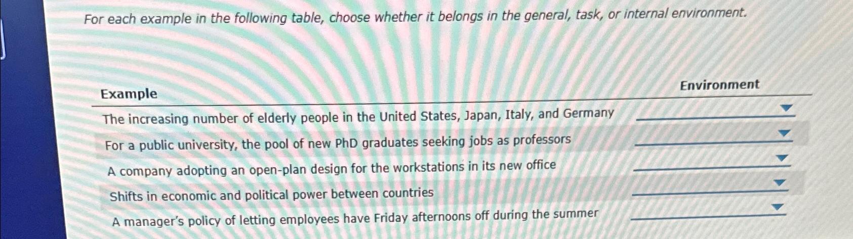 Solved For each example in the following table, choose | Chegg.com