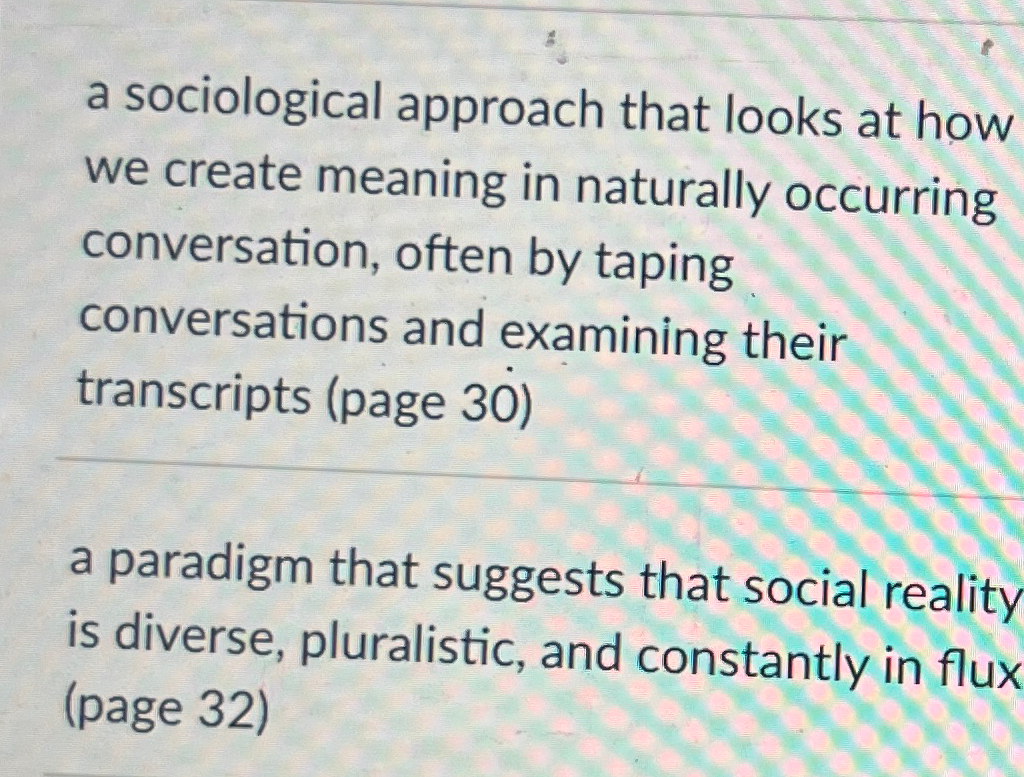 Solved a sociological approach that looks at how we create | Chegg.com
