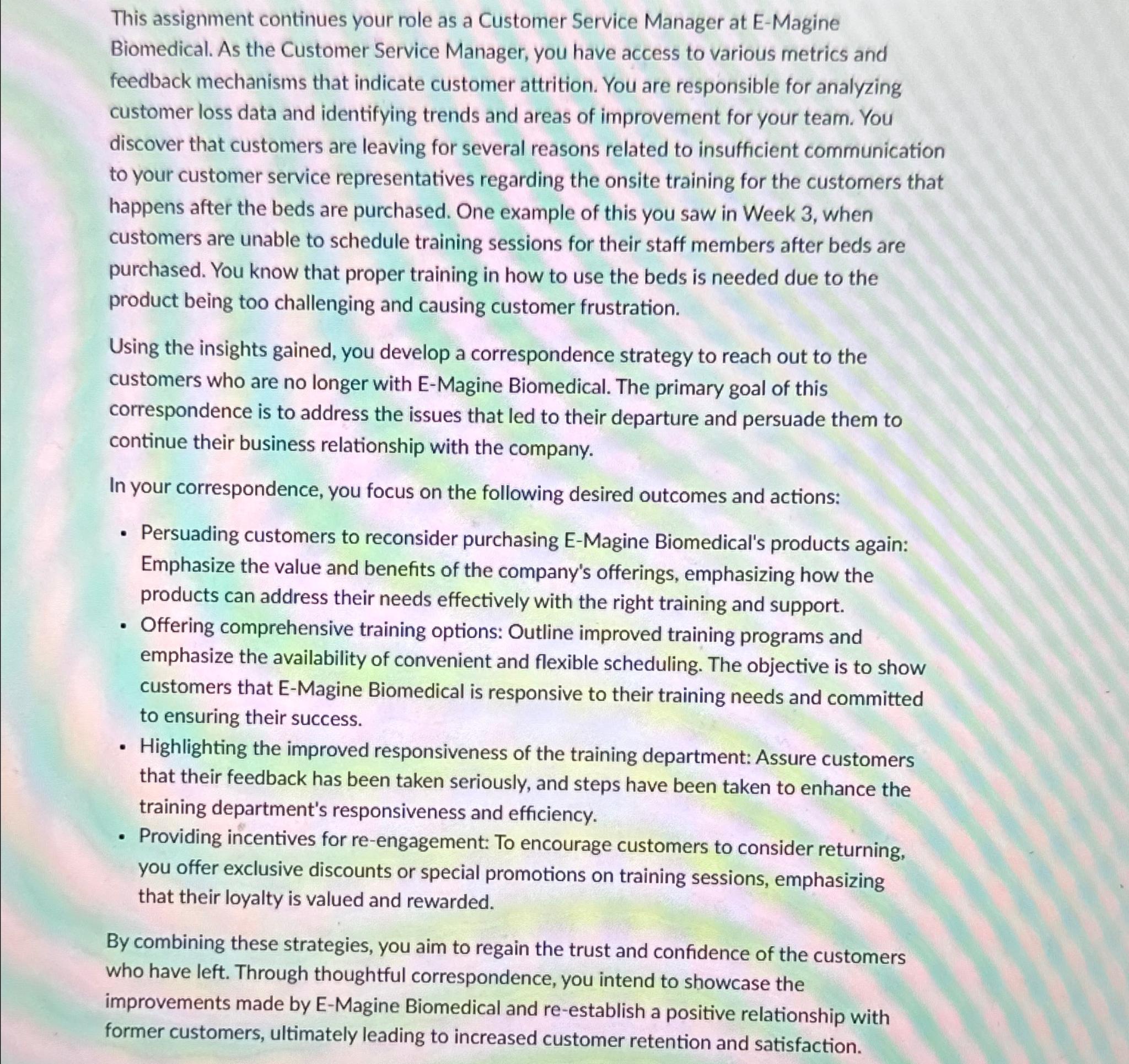 Solved This assignment continues your role as a Customer | Chegg.com