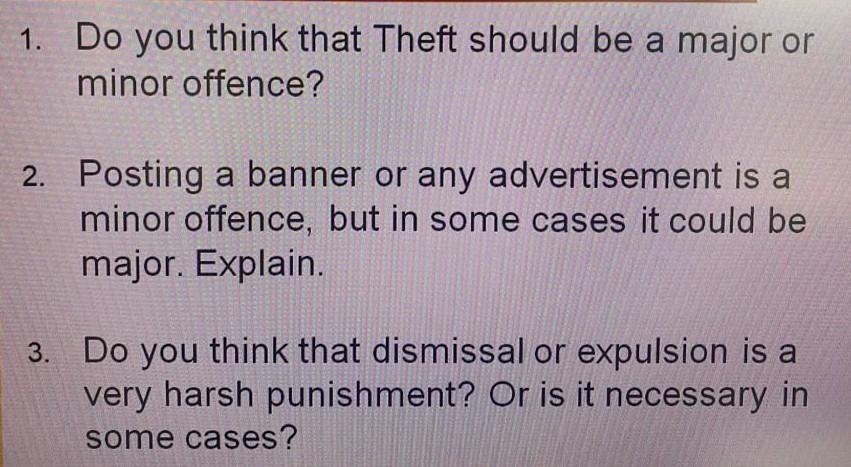 Solved 1. Do you think that Theft should be a major or minor | Chegg.com