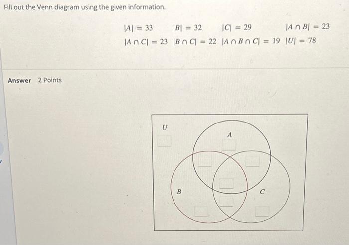 Solved Fill out the Venn diagram using the given | Chegg.com