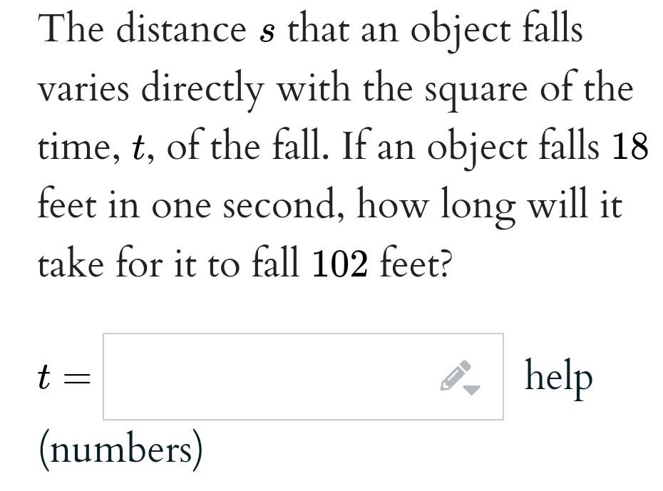 Solved The Distance S That An Object Falls Varies Directly