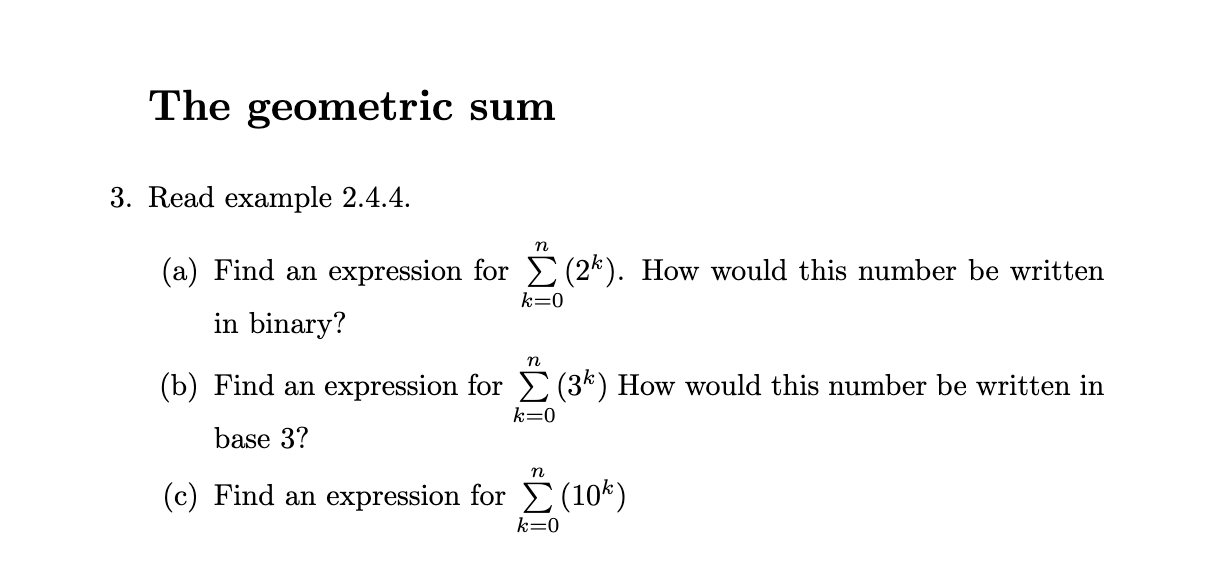 Solved The Geometric Sumread Example 244a find An