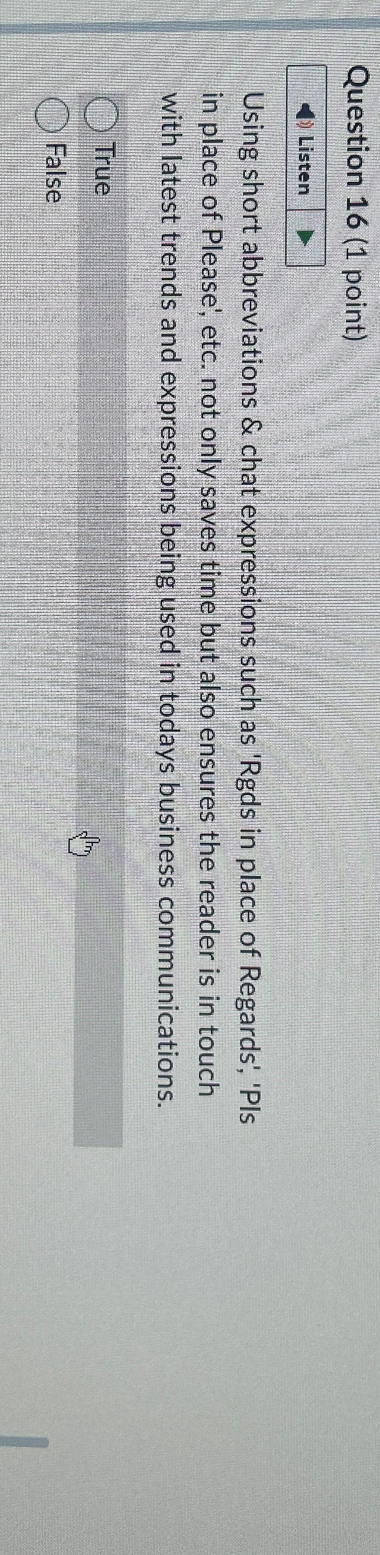 Solved Question 16 (1 ﻿point)ListenUsing short abbreviations | Chegg.com
