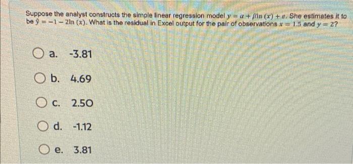 Solved Suppose the analyst constructs the simple linear | Chegg.com