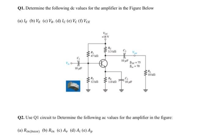 Solved Q1. Determine the following dc values for the | Chegg.com