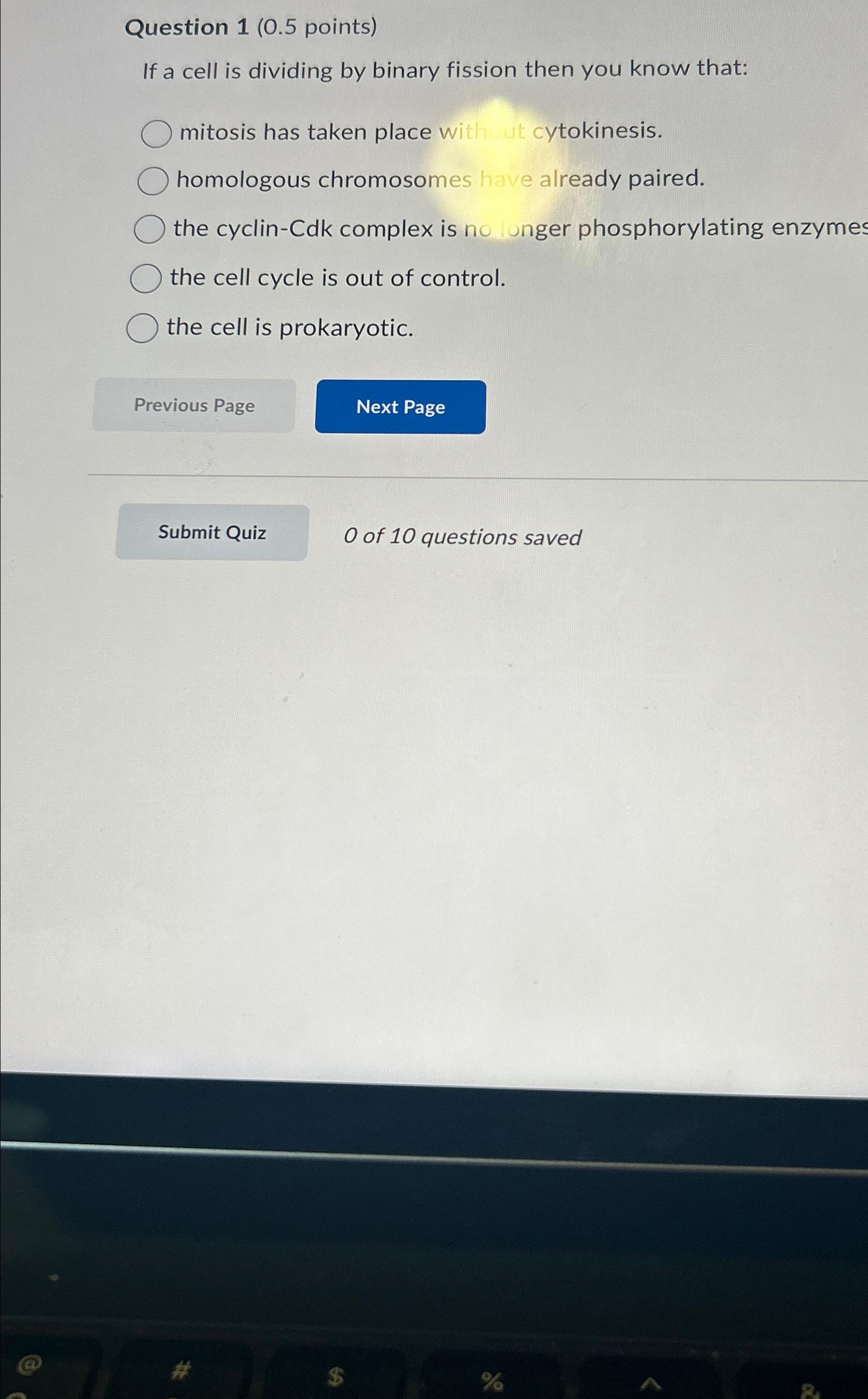 Solved Question 1 (0.5 ﻿points)If a cell is dividing by | Chegg.com