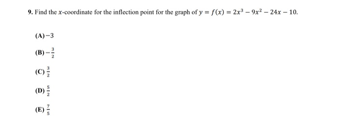 Solved 9 Find The X Coordinate For The Inflection Point For