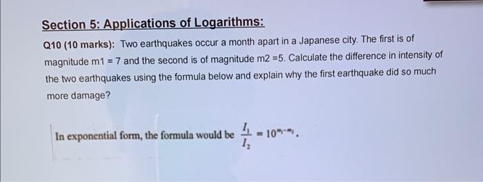 Solved Section 5: Applications of Logarithms: Q10 (10 | Chegg.com