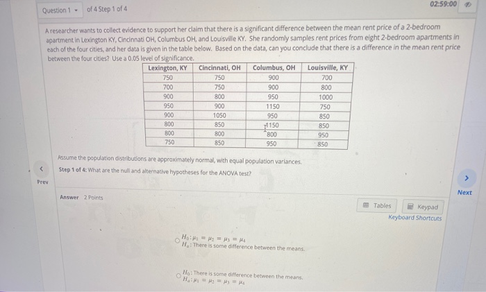 Solved 02:59:00 Question 1 - of 4 Step 1 of 4 A researcher | Chegg.com Solved 02:59:00 Question 1 - of 4 Step 1 of 4 A researcher | Chegg.com