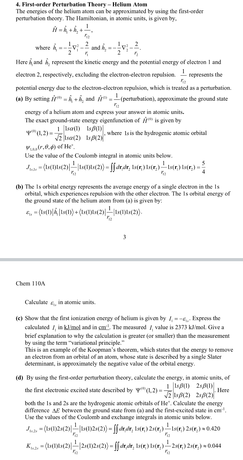 First Order Perturbation Theory ﻿helium Atomthe