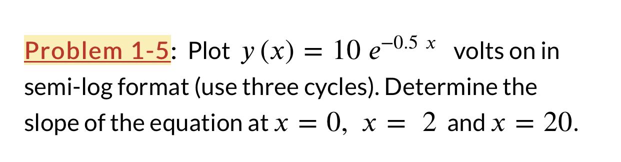 Solved Problem 1-5: Plot y(x)=10e-0.5x ﻿volts on in semi-log | Chegg.com
