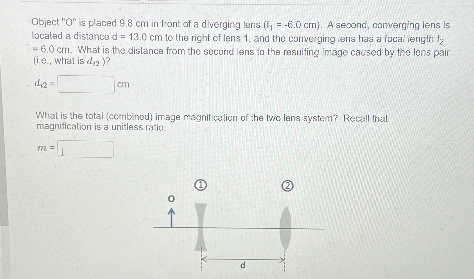 Solved Object "O" ﻿is placed 9.8cm ﻿in front of a diverging | Chegg.com