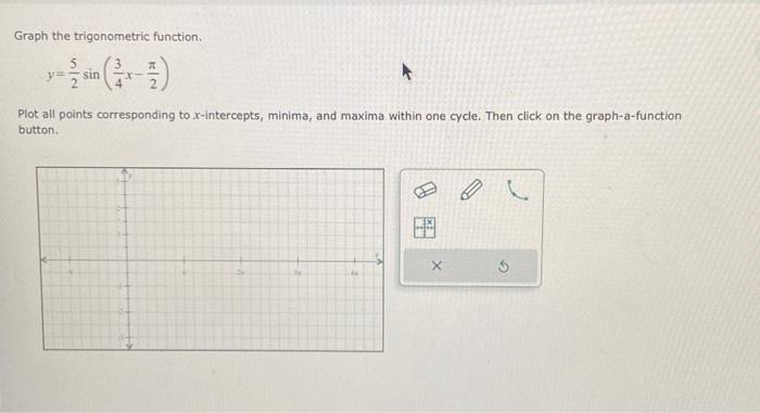 Solved Graph the trigonometric function. y=25sin(43x−2π) | Chegg.com