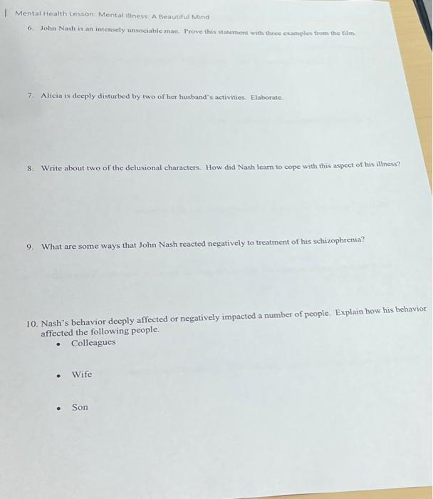 Solved Mental Health answers are based on the movie A | Chegg.com