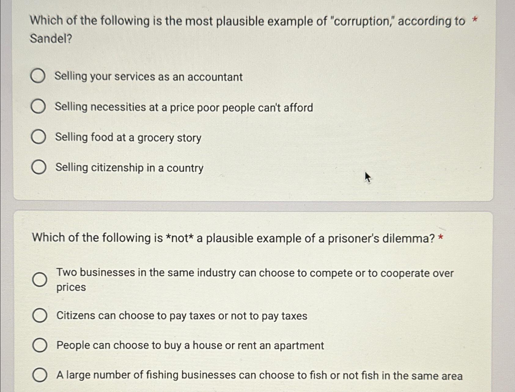 Solved Which of the following is the most plausible example | Chegg.com