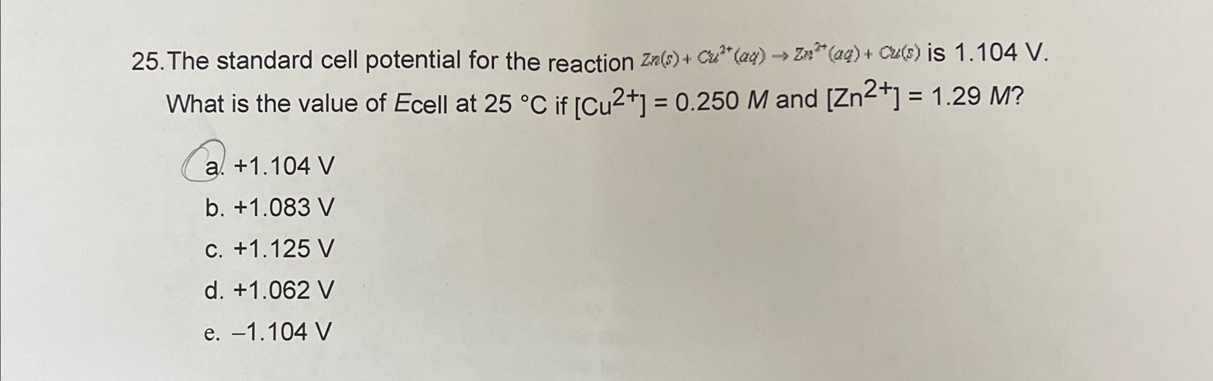 Solved The standard cell potential for the reaction | Chegg.com