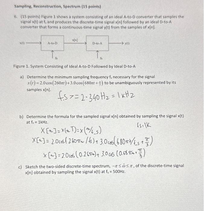 Sampling, Reconstruction, Spectrum (15 points) 6. (15 | Chegg.com