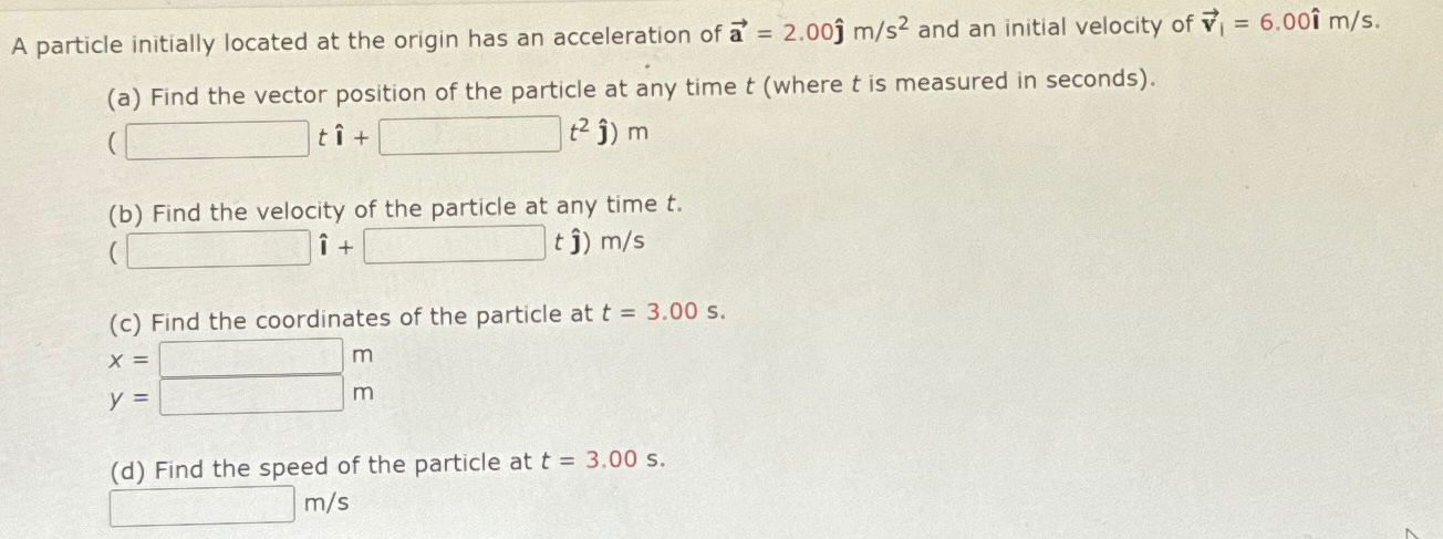 Solved A particle initially located at the origin has an | Chegg.com