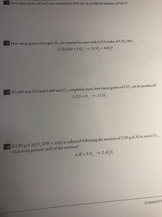 Solved 1 How many moles of NaCl are contained in 30.0 mL of | Chegg.com