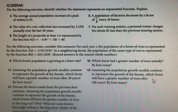 Solved ALGEBRAIC For the following exercises, identify | Chegg.com