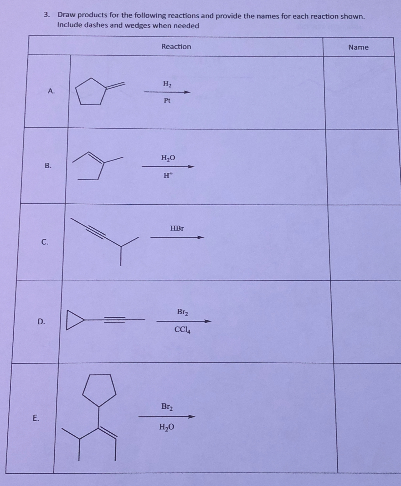 Solved Draw products for the following reactions and provide | Chegg.com