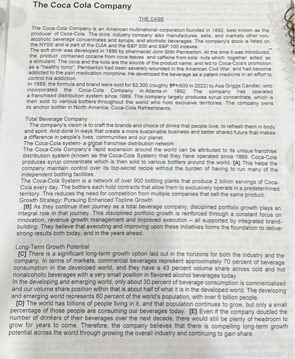 Solved The Coca Cola Company THE CASE The Coca-Cola Company | Chegg.com