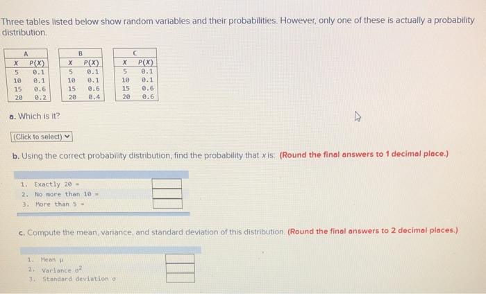 Solved Three tables listed below show random variables and | Chegg.com